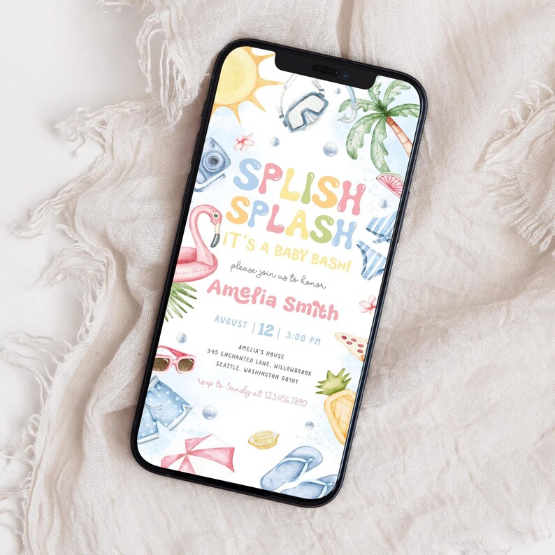 Splish Splash Baby Shower Digital Invitation | Beach Baby Shower Phone ...
