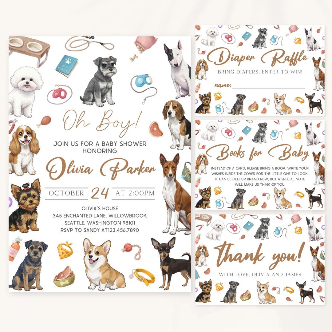 Dog Baby Shower Invitation Bundle | Puppy Baby Shower Invite Set | Let ...