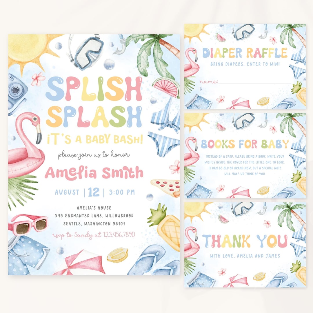 Splish Splash Baby Shower Invitation Bundle | Tropical Summer Baby ...
