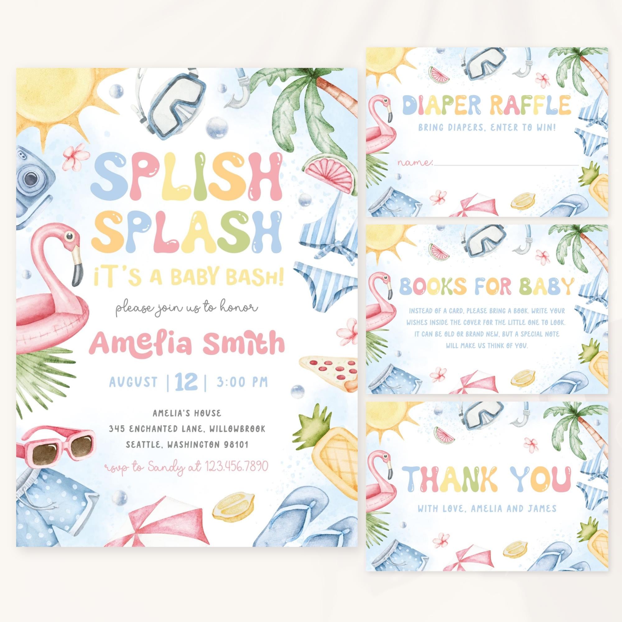 Splish Splash Baby Shower Invitation Bundle | Beach Baby Shower Invite ...