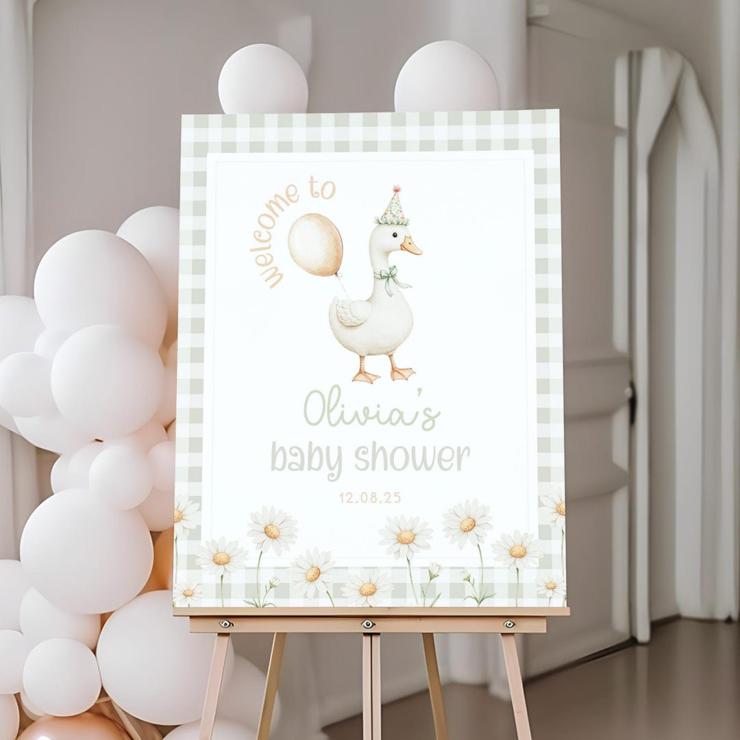 Editable Silly Goose Baby Shower Welcome Sign | Floral Goose Baby ...