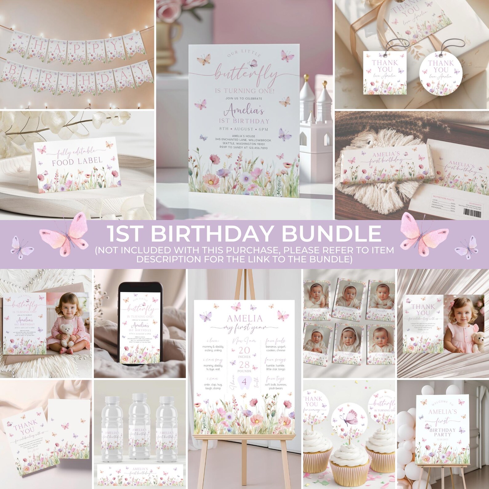 Butterfly 1st Birthday Welcome Sign | Pink Wildflower Welcome Poster ...