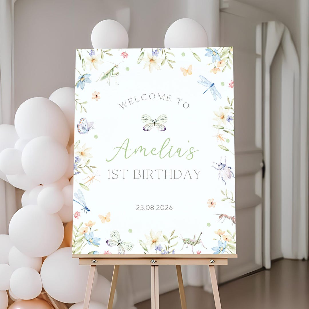 Love Bug 1st Birthday Welcome Sign | Insect Birthday Welcome Poster ...