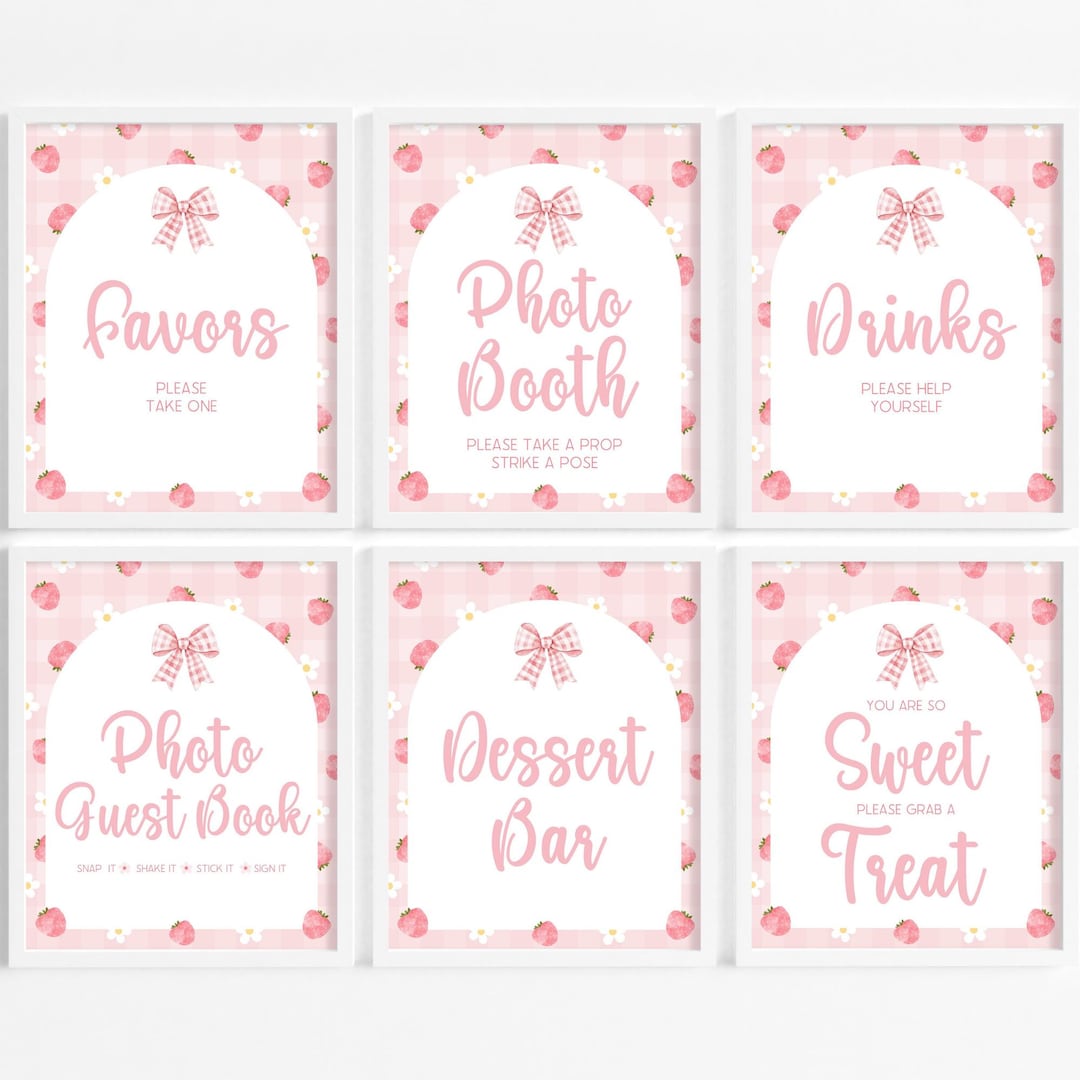 Editable Berry Birthday Table Sign Bundle | Strawberry 1st Birthday ...