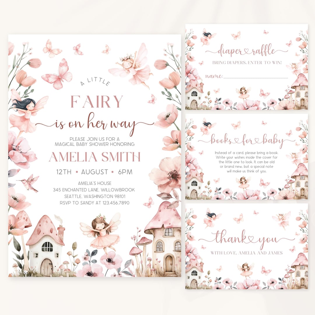 Fairy Baby Shower Invitation Bundle | Floral Fairy Baby Shower Invite ...