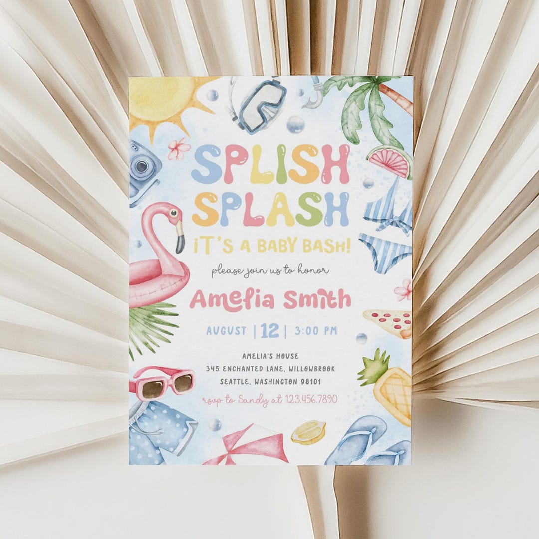 Editable Splish Splash Baby Shower Invitation | Beach Baby Shower ...