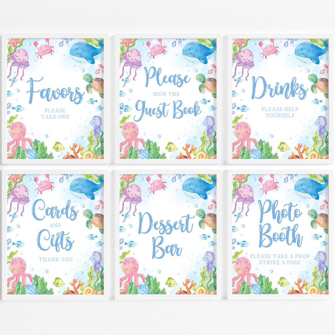 Oneder the Sea 1st Birthday Table Sign Bundle | Editable Ocean Animals ...