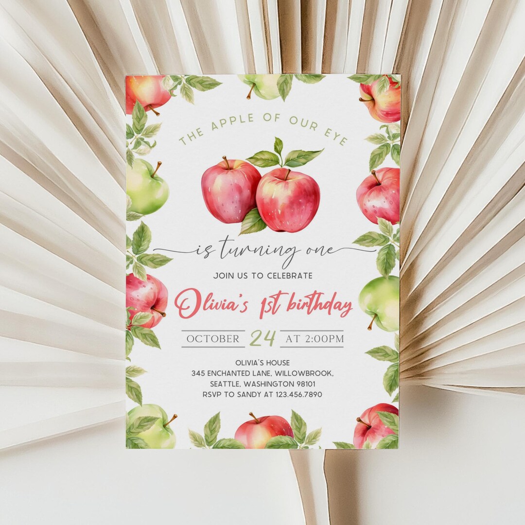Apple 1st Birthday Invitation Template | Apple of Our Eye Birthday ...