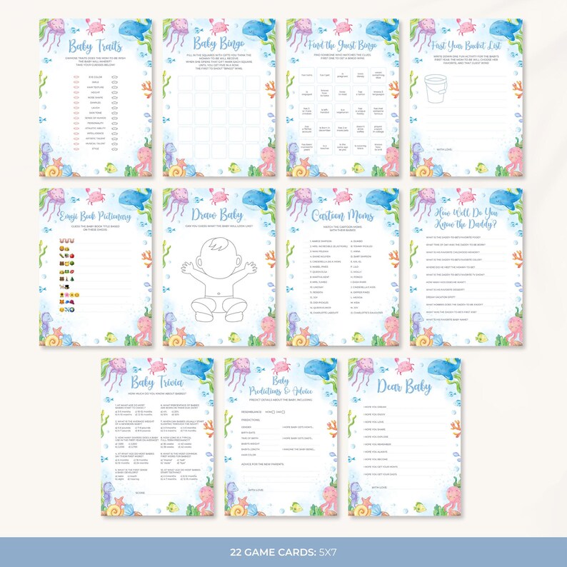 Editable Under the Sea Baby Shower Games Bundle | Ocean Animals Baby ...