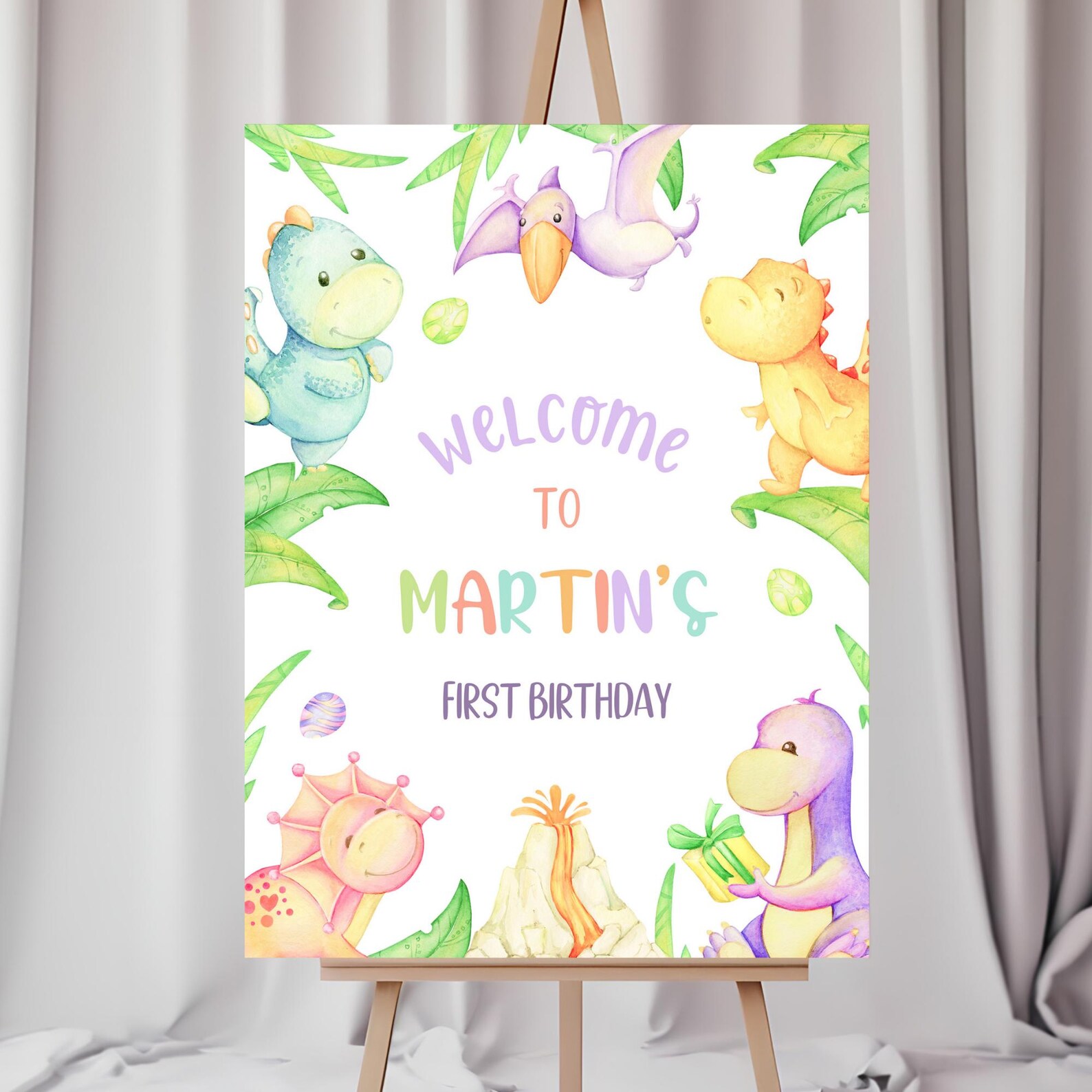 Dinosaur 1st Birthday Welcome Poster | Dinosaur Birthday Welcome Board ...