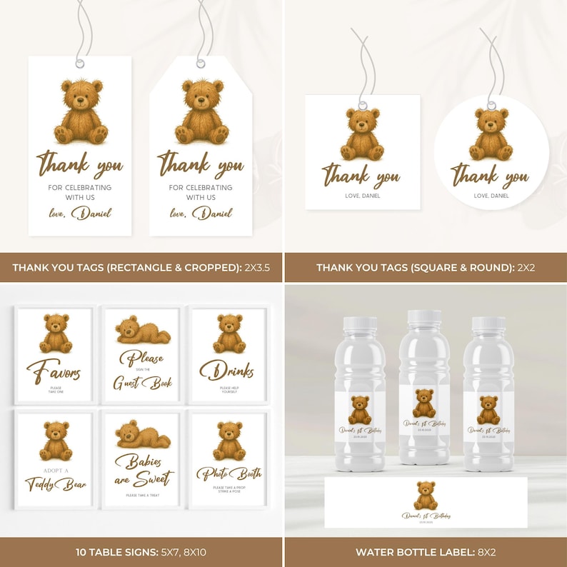 Beary First Birthday Invitation Bundle | Teddy Bear Birthday Invite Set ...
