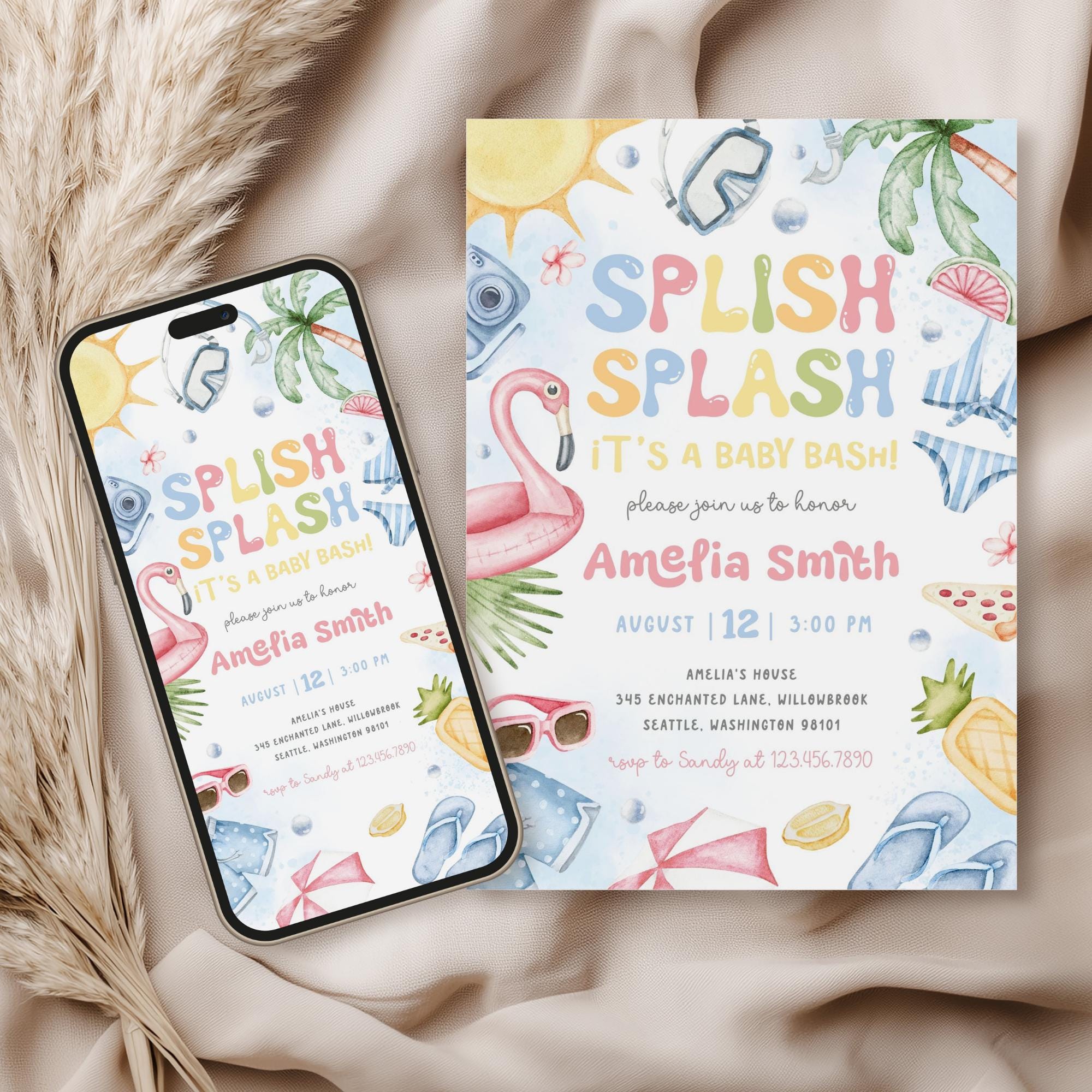 Editable Splish Splash Baby Shower Invitation | Beach Baby Shower ...