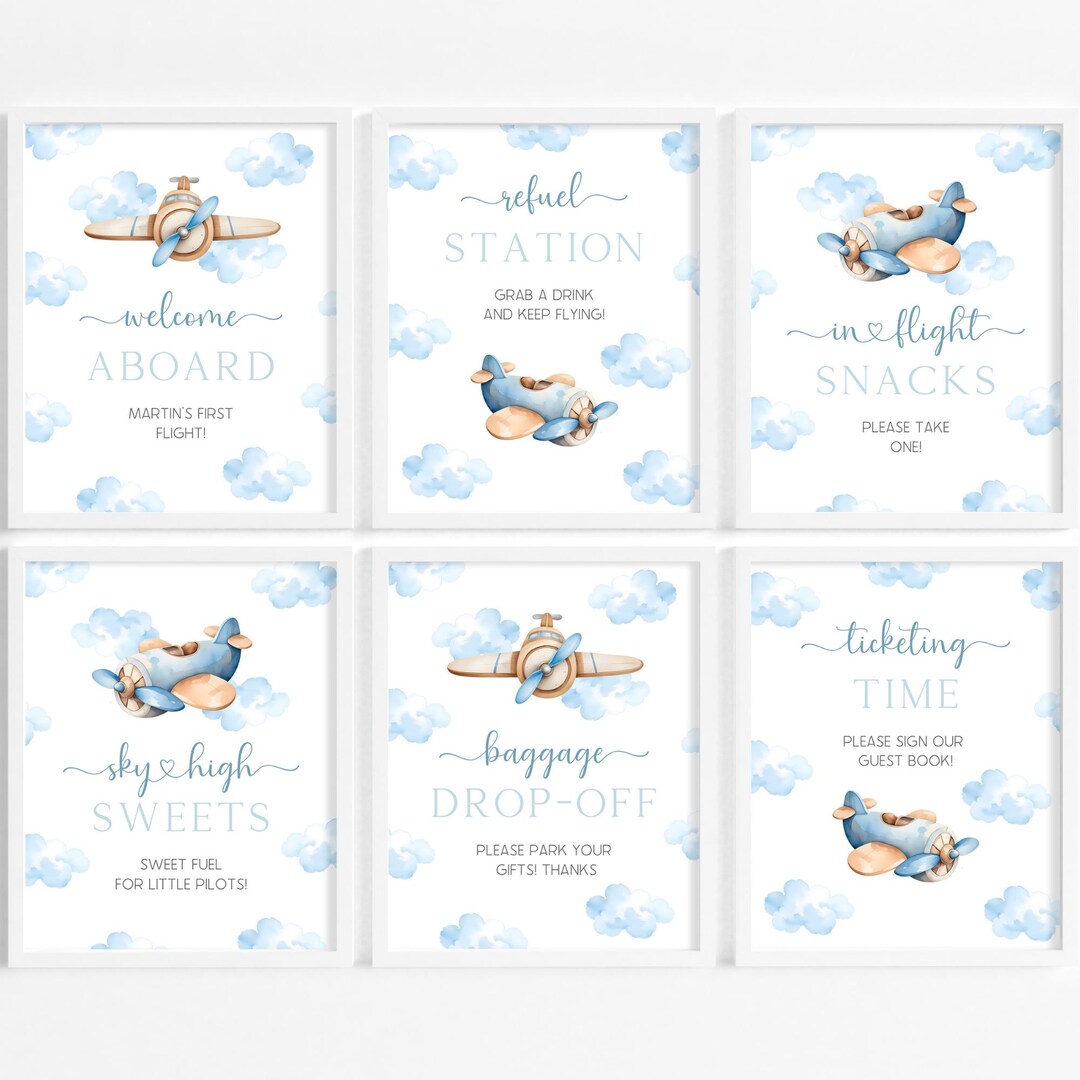 Airplane 1st Birthday Table Signs Bundle | Editable Time Flies Birthday ...
