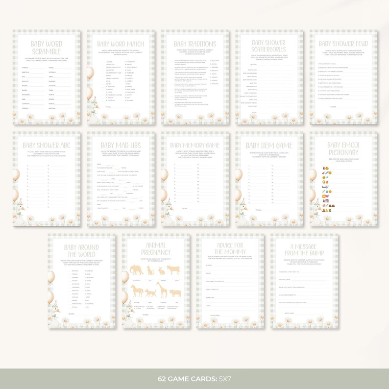 Editable Silly Goose Baby Shower Games Bundle | Floral Goose Baby ...
