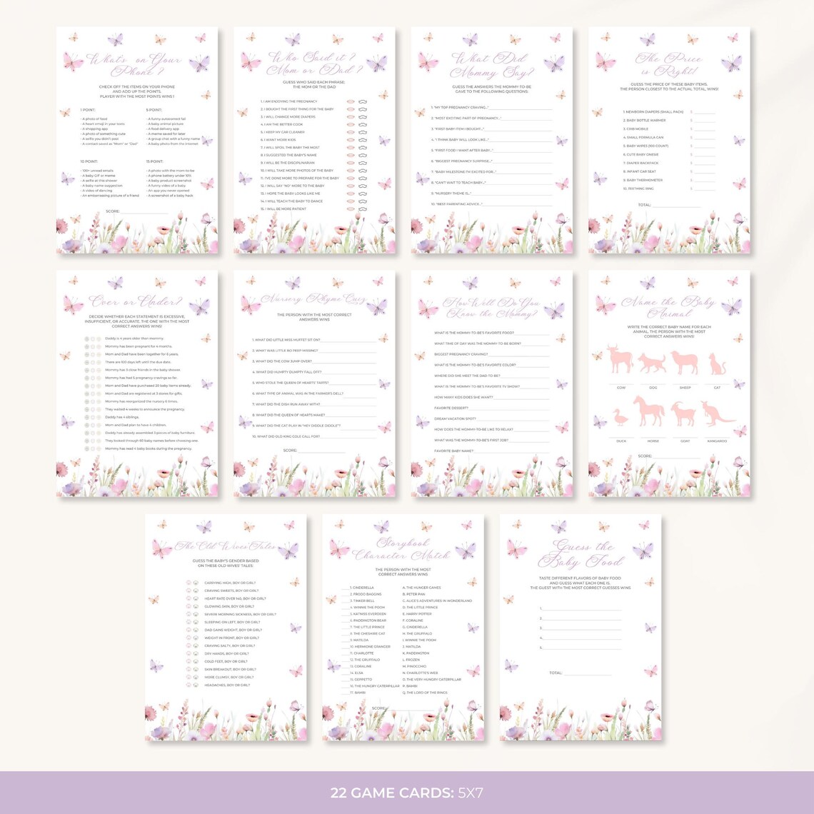 Wildflower Baby Shower Game Bundle | Floral Baby Shower Game Set | Baby ...