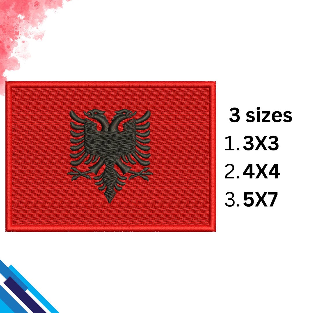 Albanian Flag Embroidery Design - 3 Sizes (3x3", 4x4", 5x7") - Instant ...