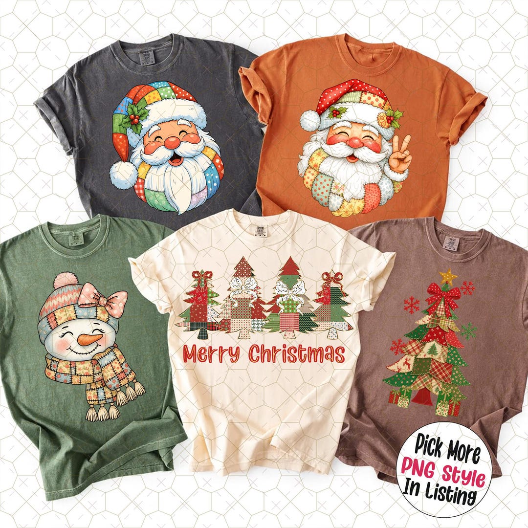 Christmas Patchwork PNG Bundle, Santa, Elf, Reindeer, Snowman Patchwork ...