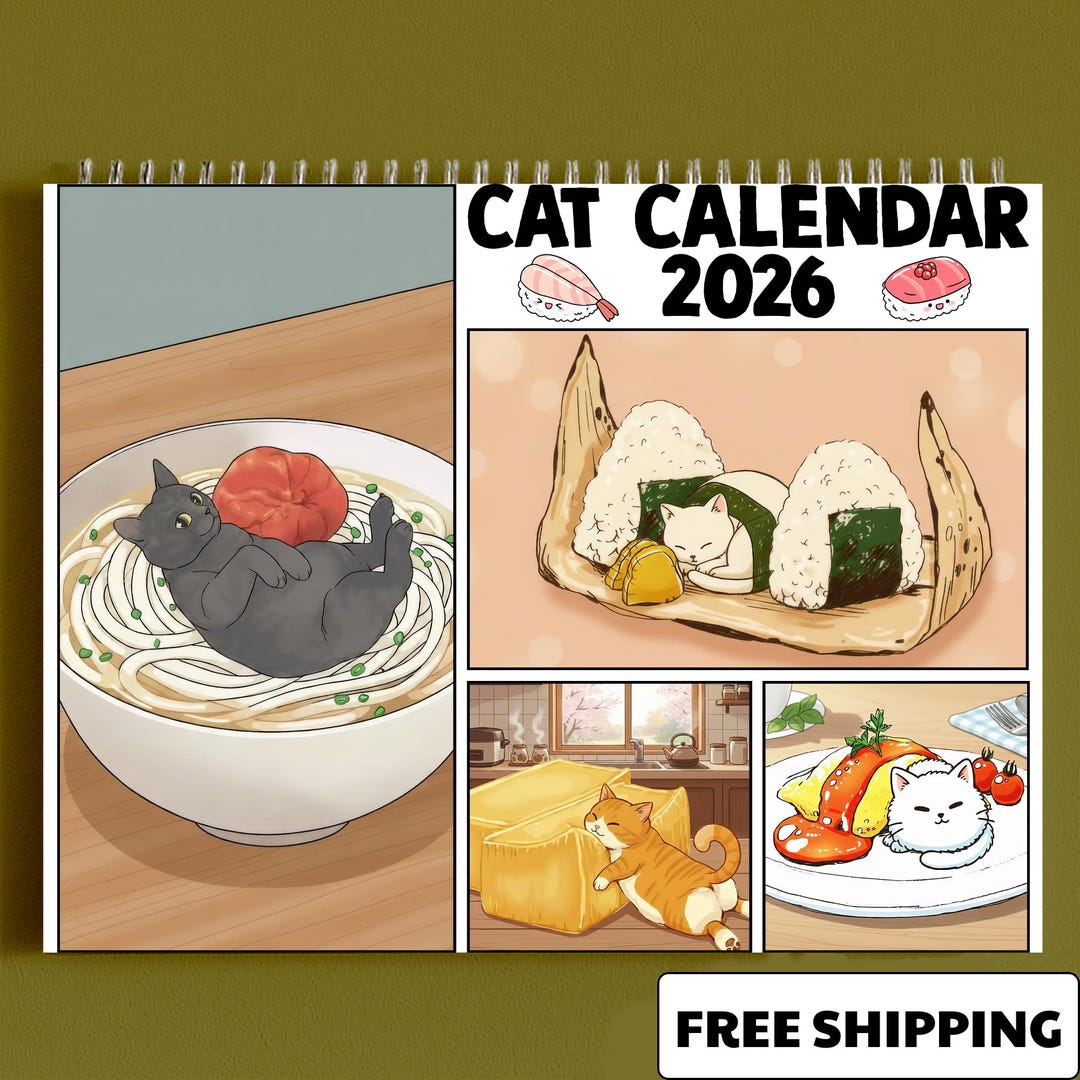 2026 Cat in Japanese Food Wall Calendar, Kawaii Neko Sushi Ramen ...