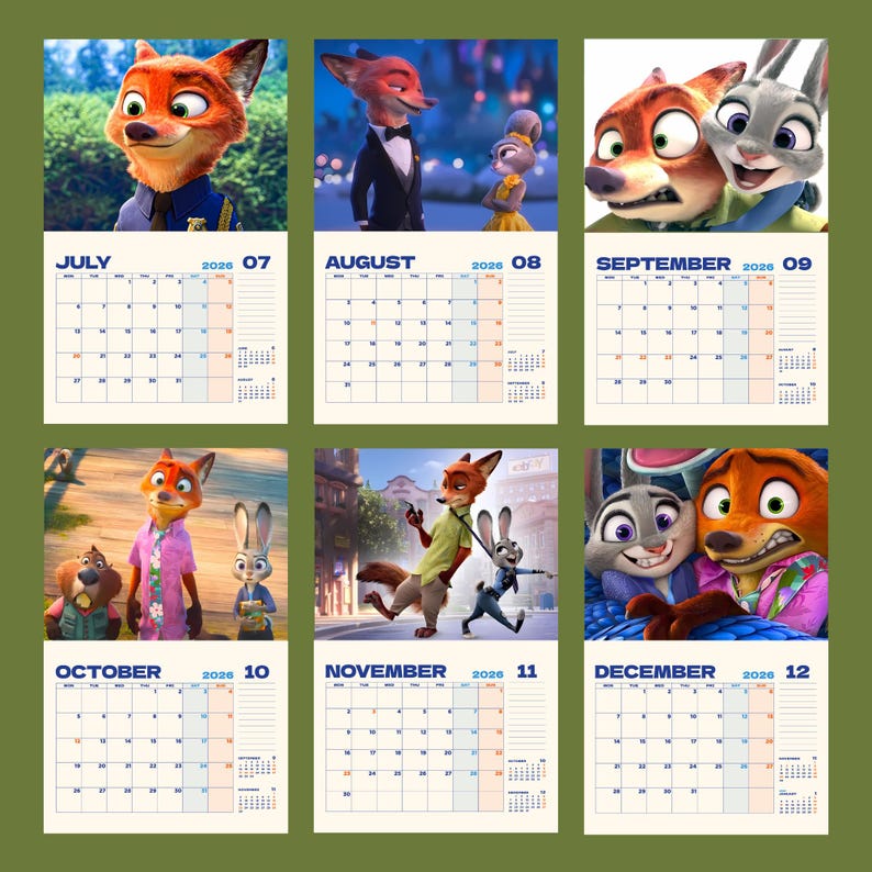 Zootopia 2 Characters Wall Calendar 2026, Judy Hopps and Nick Wilde ...
