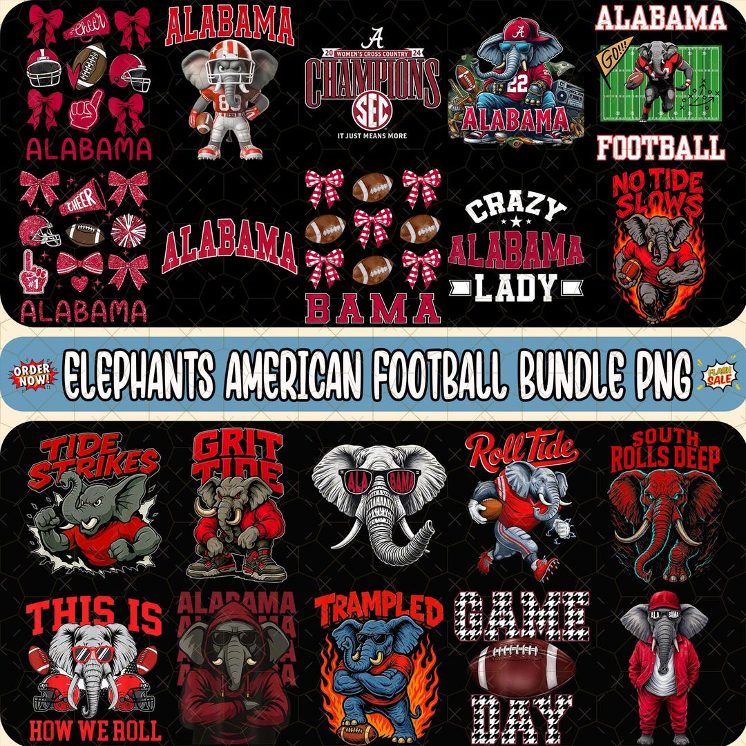 Alabama Elephants Mascot PNG Bundle: Bama Football Designs (digital ...