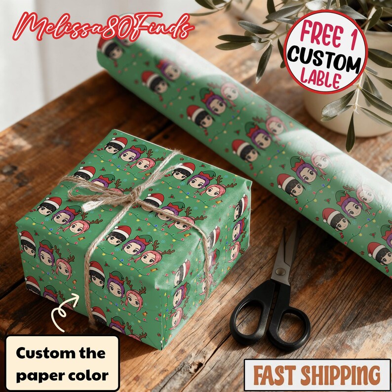 Huntrix Chibi K-pop Demon Hunters Christmas Wrapping Paper, Anime ...