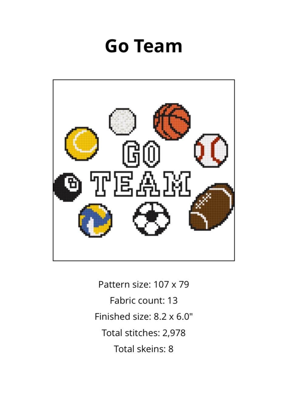 Go Team Sports Cross Stitch Pattern - Instant Digital Download - Etsy