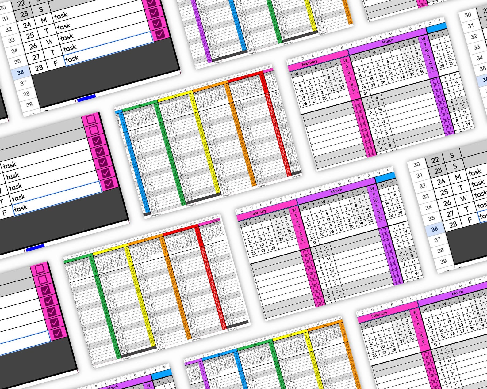 Rainbow Year at A Glance Planner Checklist With Progress Bar for Google ...
