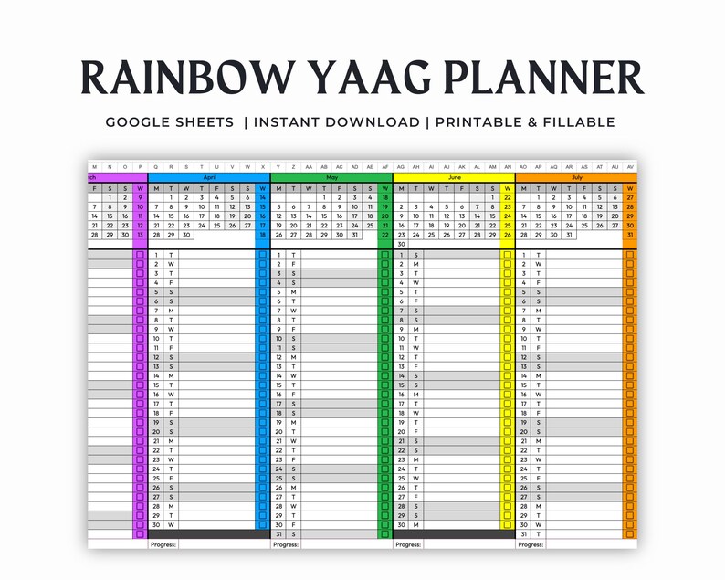 Rainbow Year at A Glance Planner Checklist With Progress Bar for Google ...