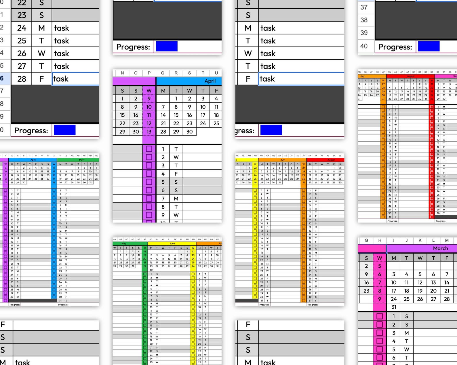 Rainbow Year at A Glance Planner Checklist With Progress Bar for Google ...