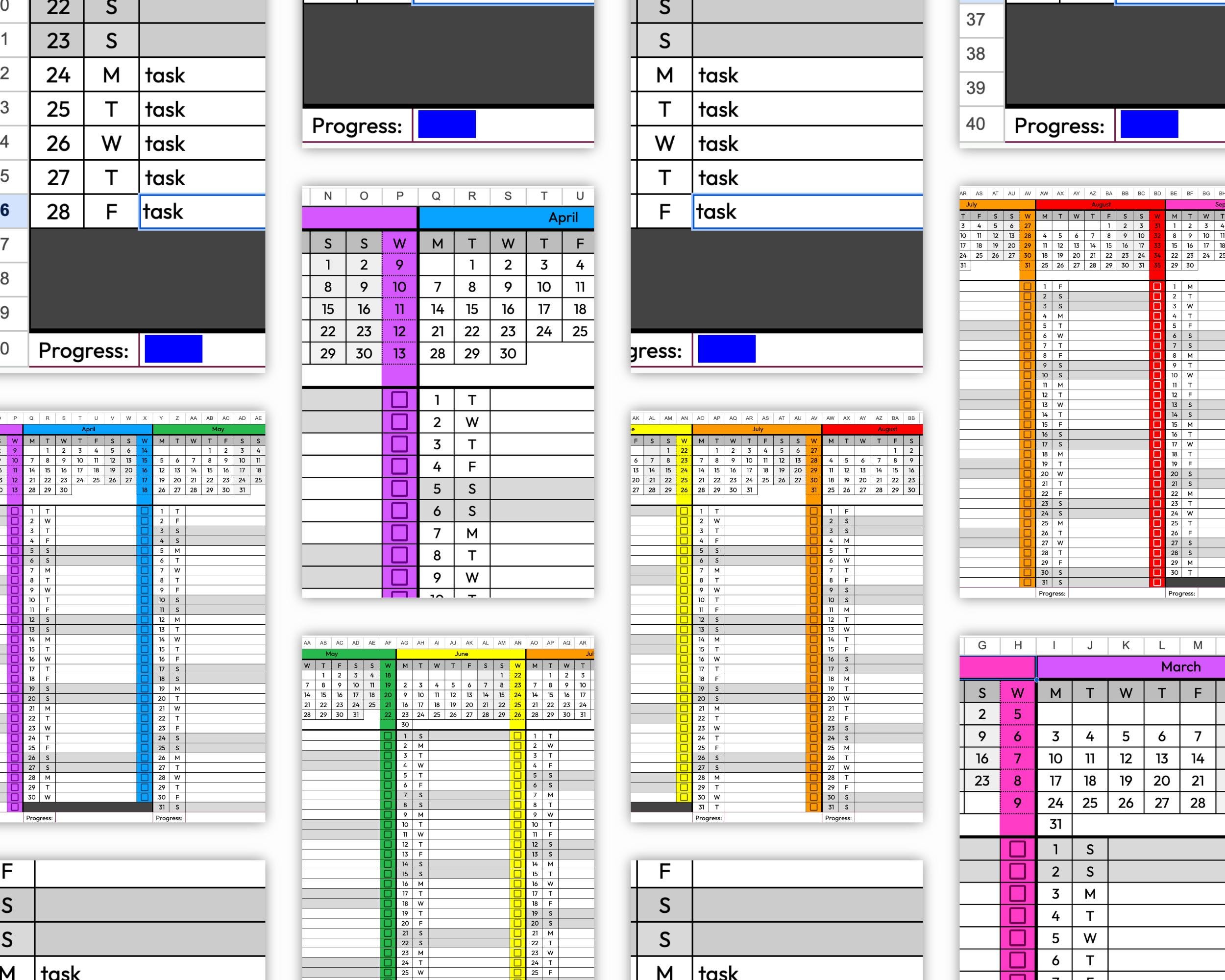 Rainbow Year at A Glance Planner Checklist With Progress Bar for Google ...