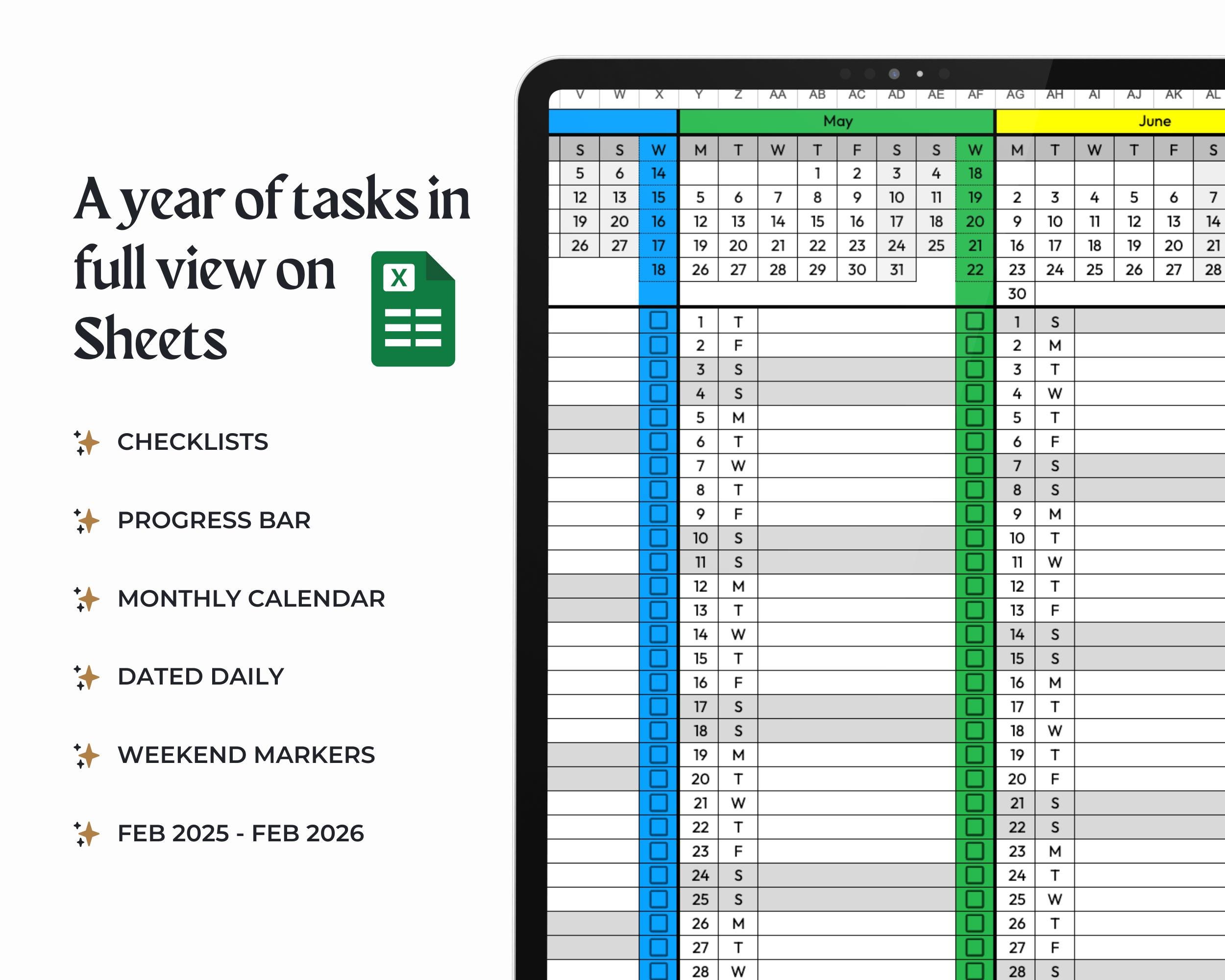 Rainbow Year at A Glance Planner Checklist With Progress Bar for Google ...