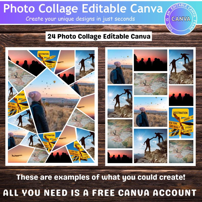 Photo Collage Editable Canva Frame Template, Picture Collage, Drag and ...