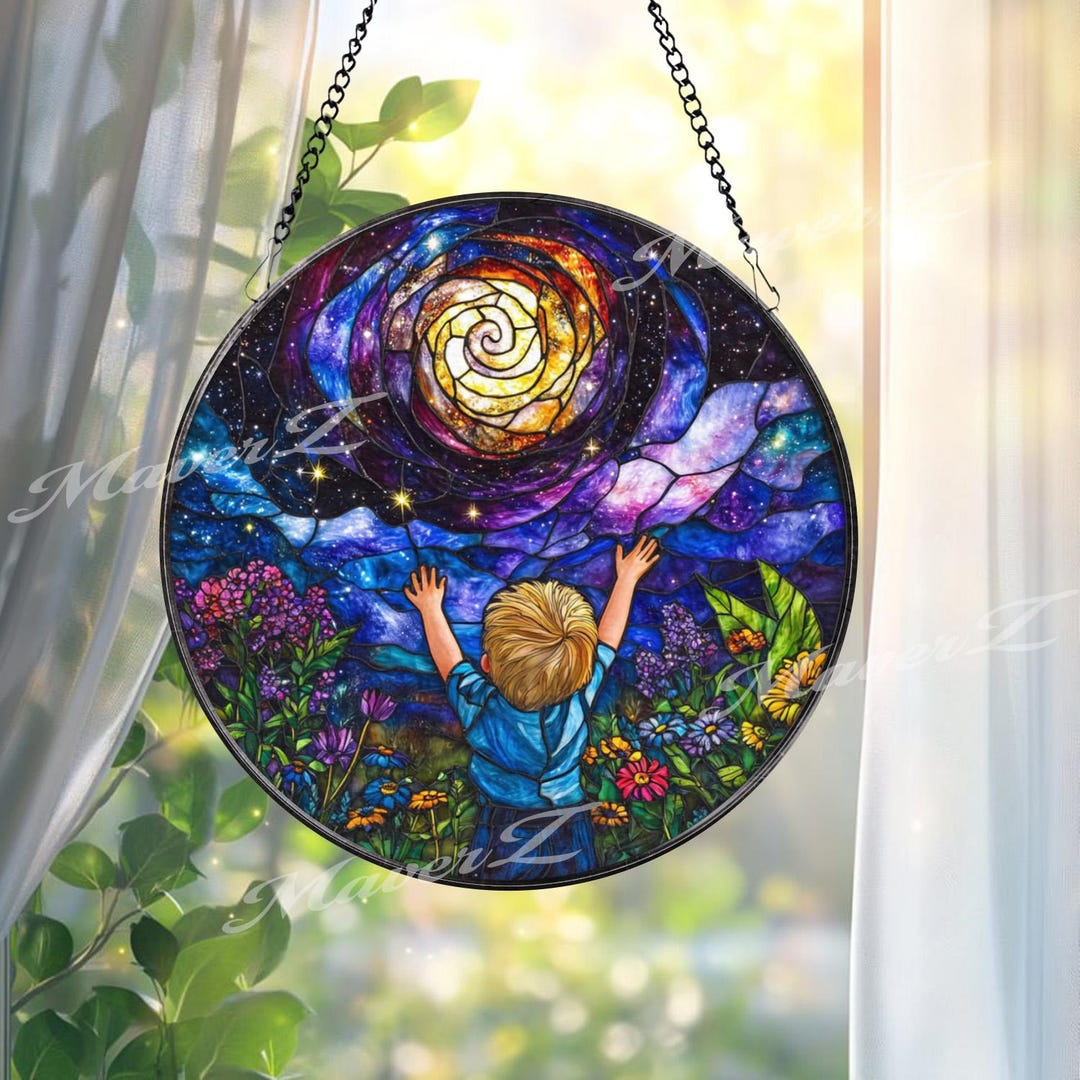 Galaxy Suncatcher: Cosmic Boy Stained Glass Window Decor - Etsy
