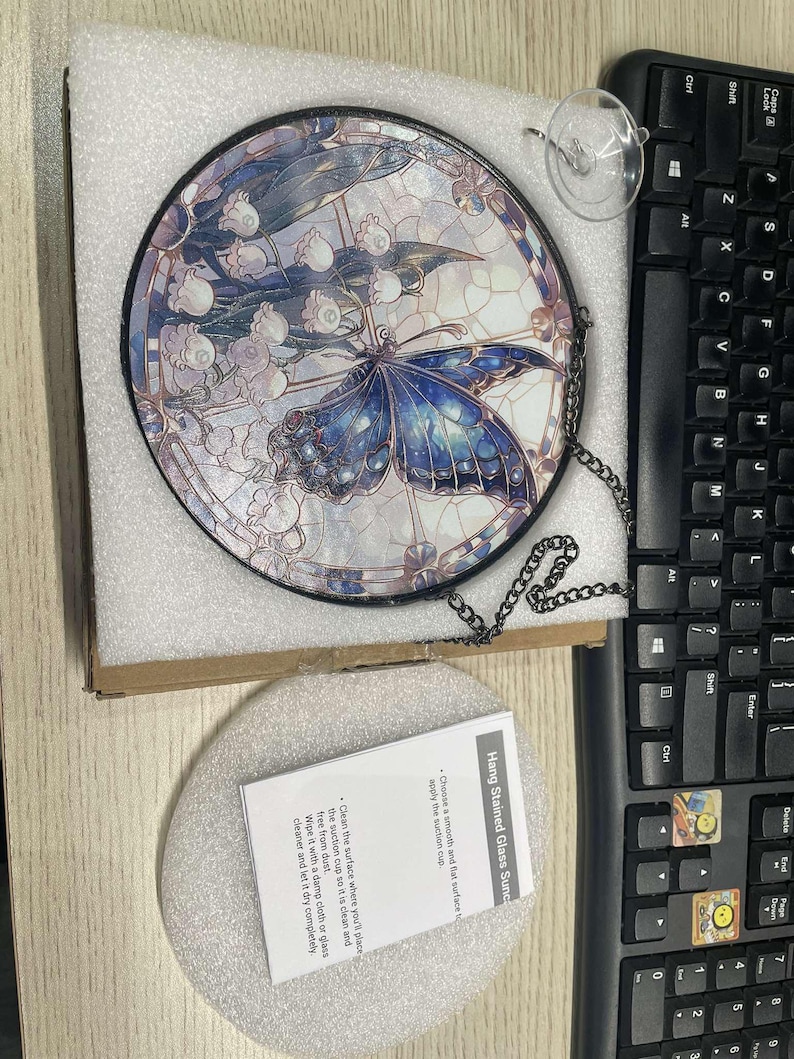 Drum Set Stained Glass Suncatcher, Round Musician Window Panel, Floral ...