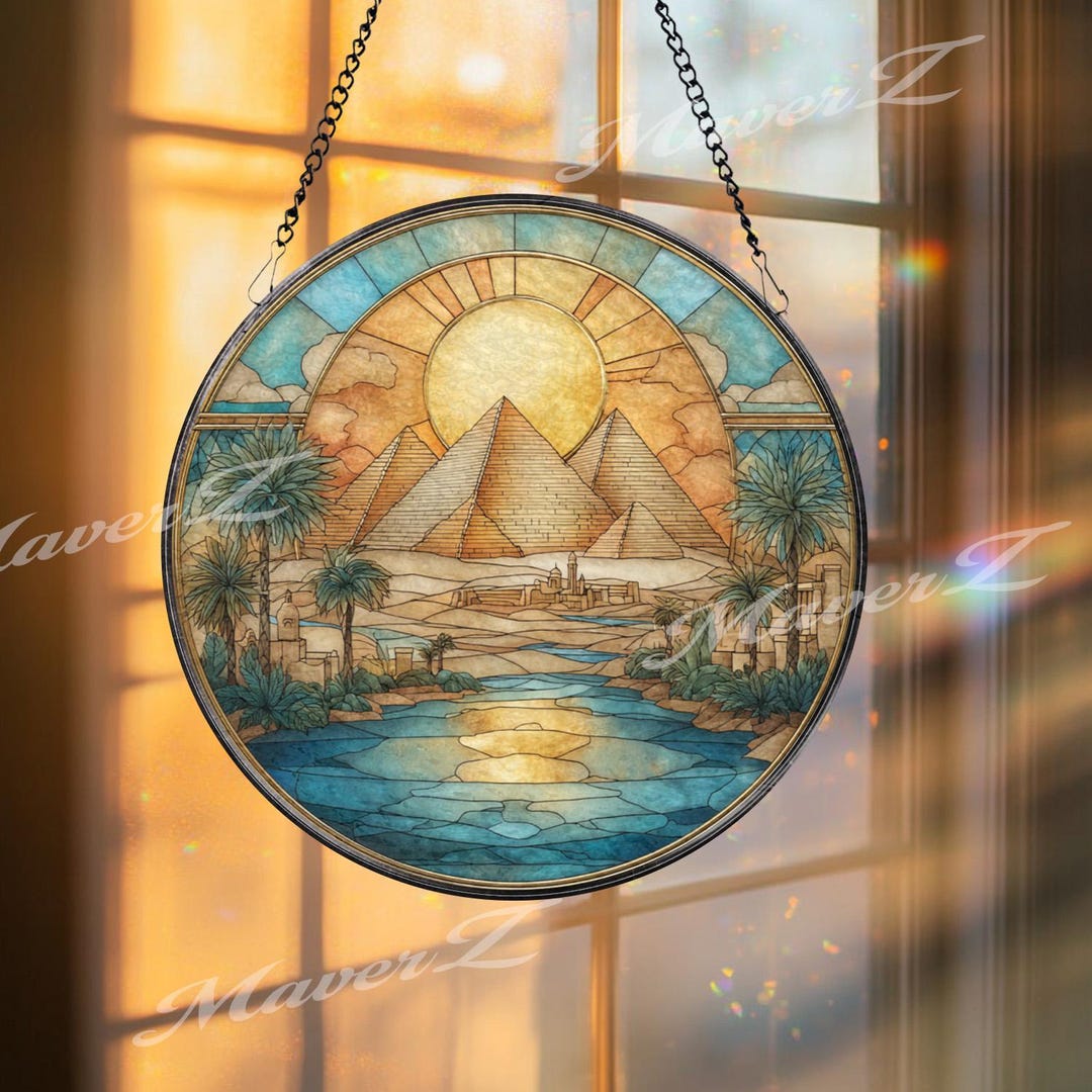 Egypt Pyramid Stained Glass Suncatcher, Desert Sun Window Decor, Travel ...