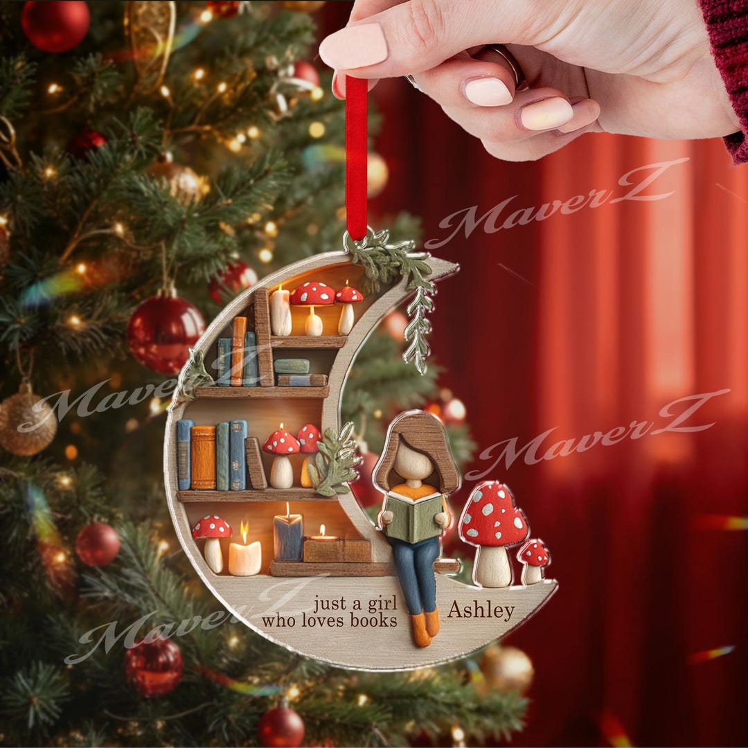 Personalized Crescent Moon Bookshelf Ornament, Custom 2D Christmas ...