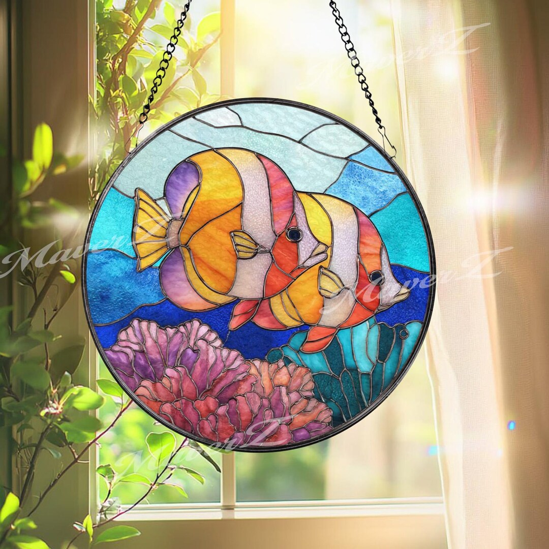 Tropical Fish Stained Glass Suncatcher – Ocean Coral Reef Art, Vibrant ...