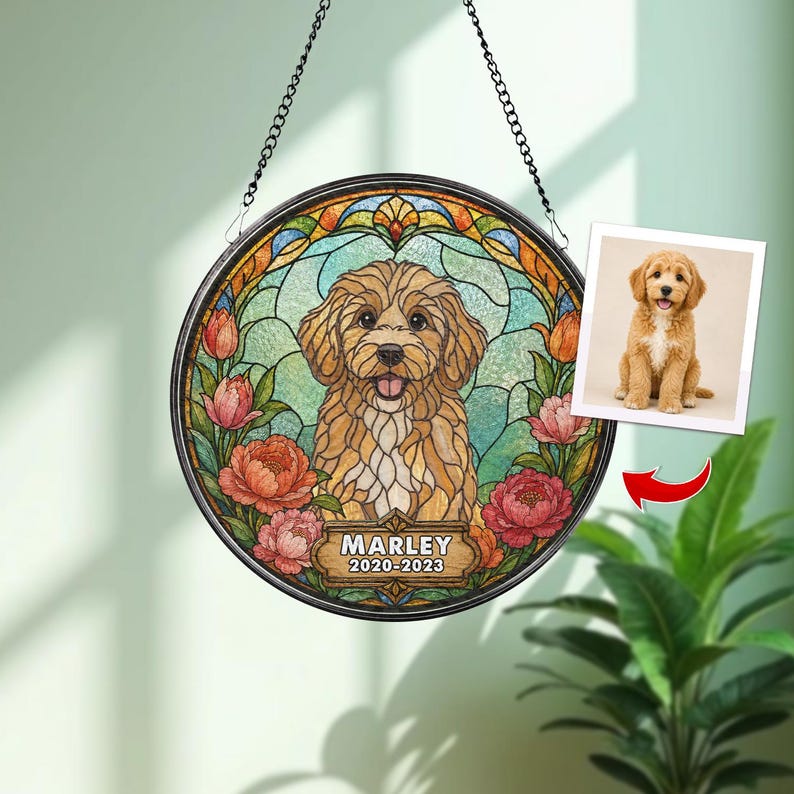 Custom Dog Loss Cartoon Stained Glass Suncatcher, Stained Glass, Custom ...