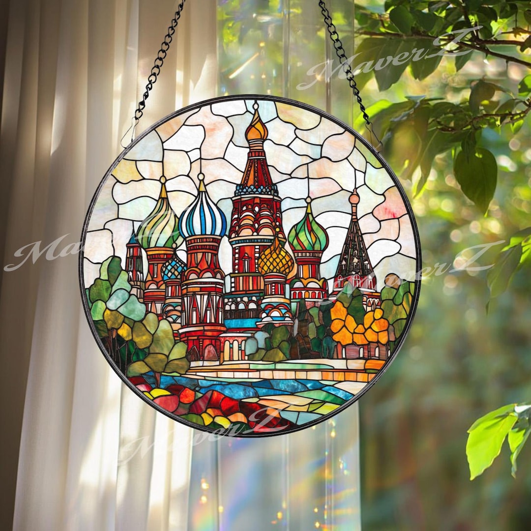 St. Basil Cathedral Stained Glass Suncatcher, Russia Landmark Window ...