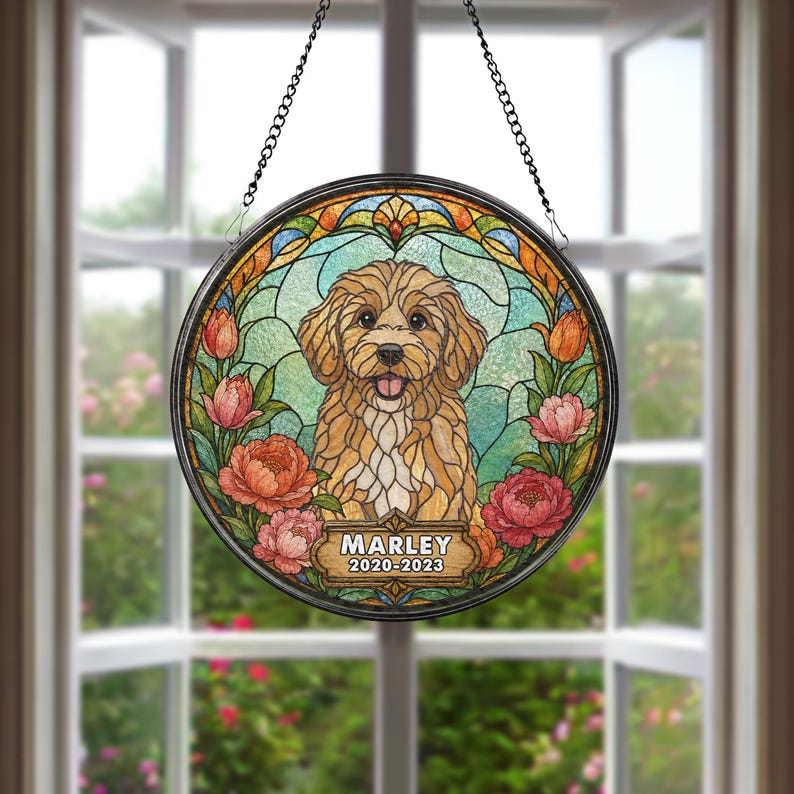 Custom Dog Loss Cartoon Stained Glass Suncatcher, Stained Glass, Custom ...