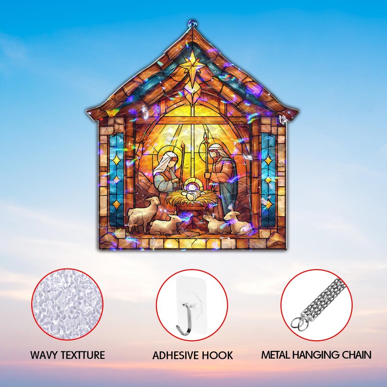 Nativity Acrylic Suncatcher, Holy Family Christmas Window Hanging ...