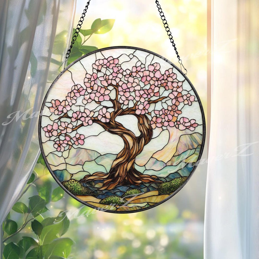 Cherry Blossom Stained Glass Suncatcher: Spring Window Decor, Zen Art ...