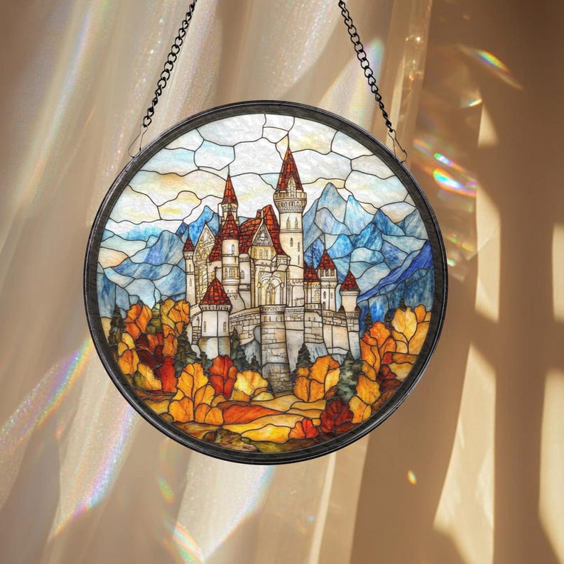 Neuschwanstein Castle Stained Glass Suncatcher: Fairytale German ...