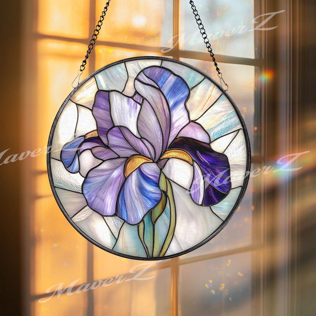 Purple Iris Suncatcher: Floral Window Hanging, Spring Decor - Etsy