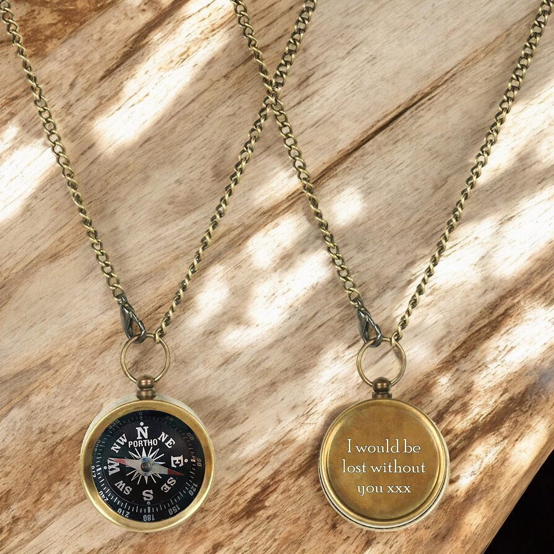 Customise Compass Necklace, Custom Engraved Working Compass Bronze ...