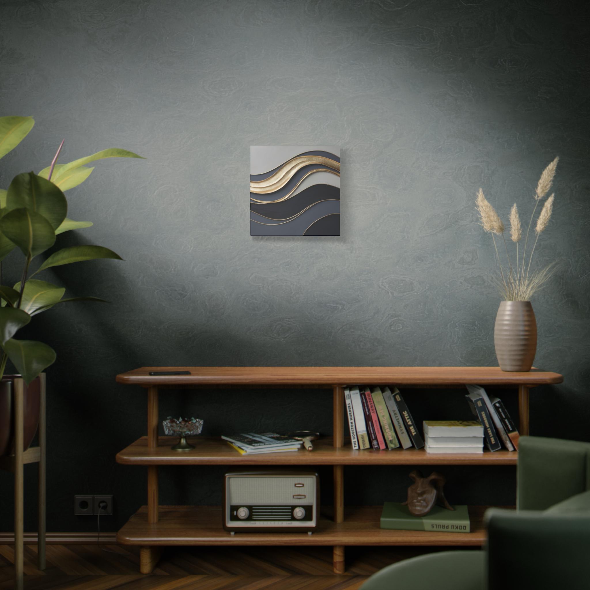 Modern Abstract Square Wall Art Canvas Print, Grey Gold Minimalist ...