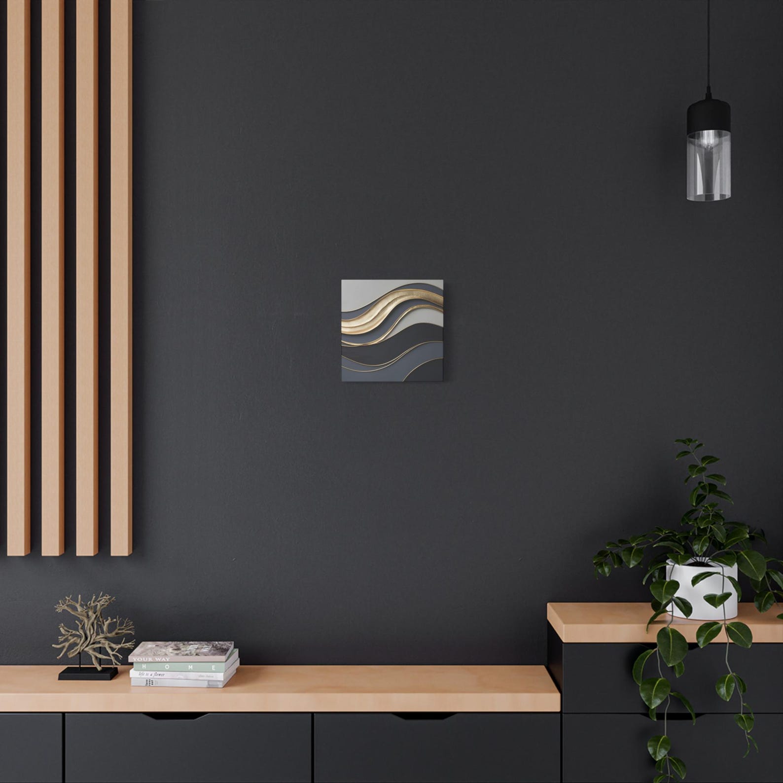Modern Abstract Square Wall Art Canvas Print, Grey Gold Minimalist ...