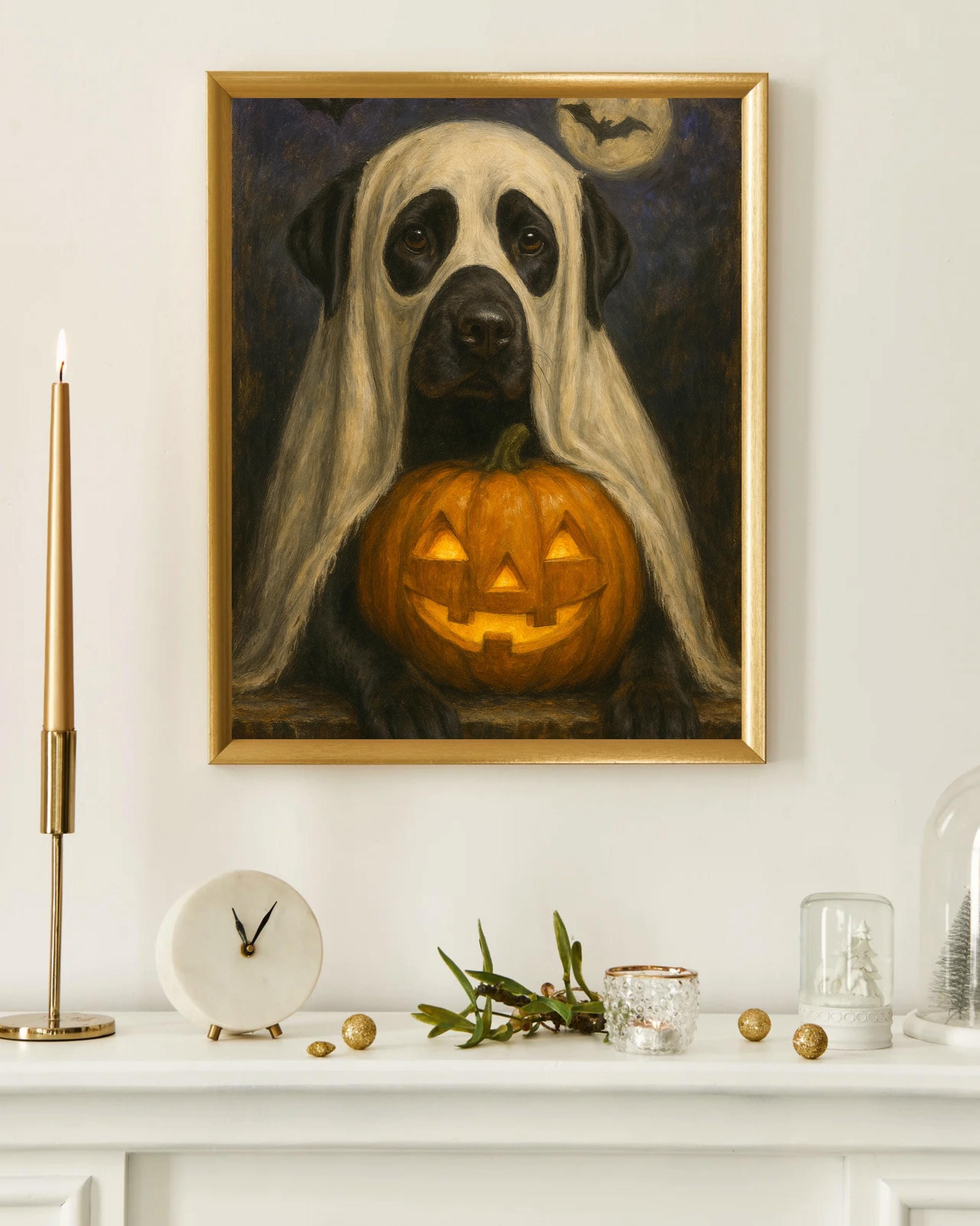 Halloween Digital Wall Art, Printable Artwork Featuring Dog in Ghost ...