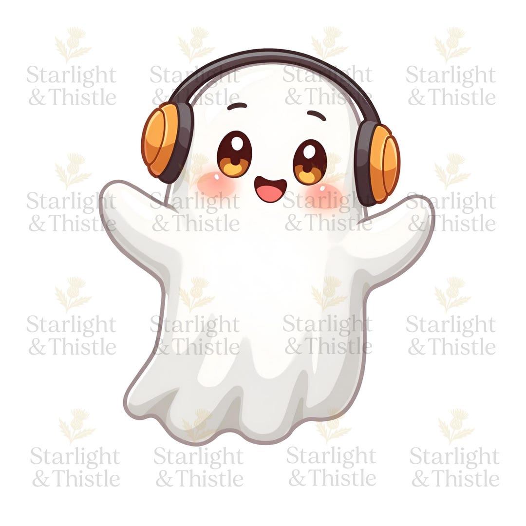 Pastel Halloween Ghost Clipart PNG: Kawaii Spooky Ghost With Headphones ...