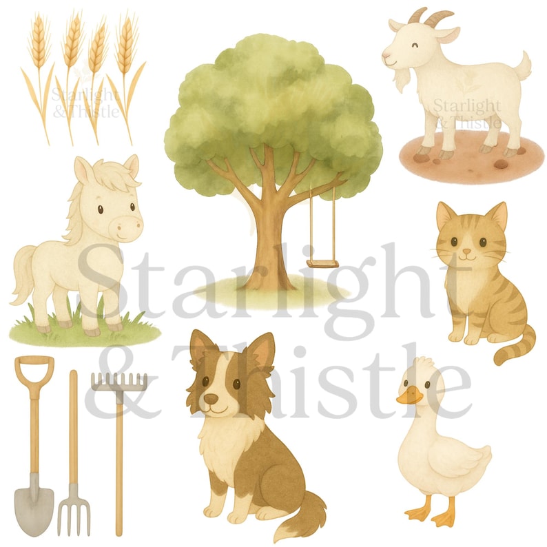 Watercolor Farm Animal Clipart Bundle: 30 PNG Images, 300 DPI - Etsy